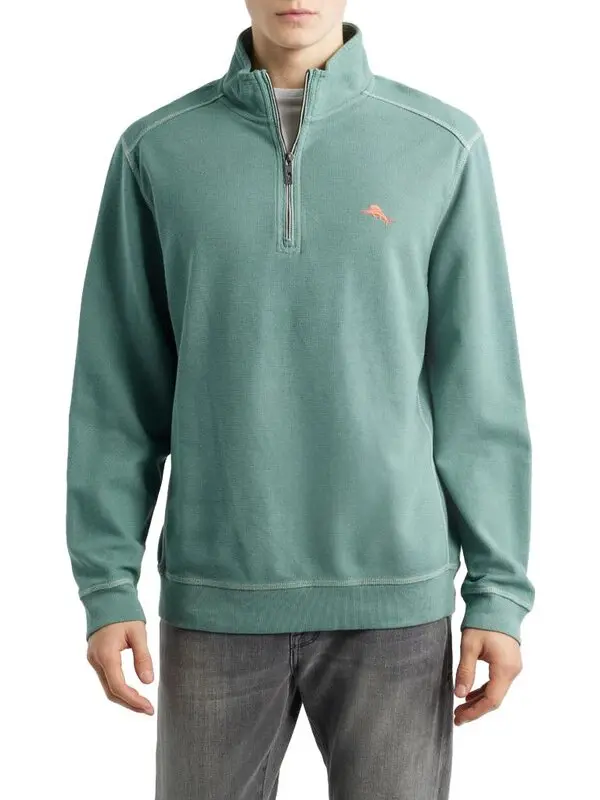 Tommy Bahama Textured Cotton & Lyocell Half Zip Pullover - Dk Spa