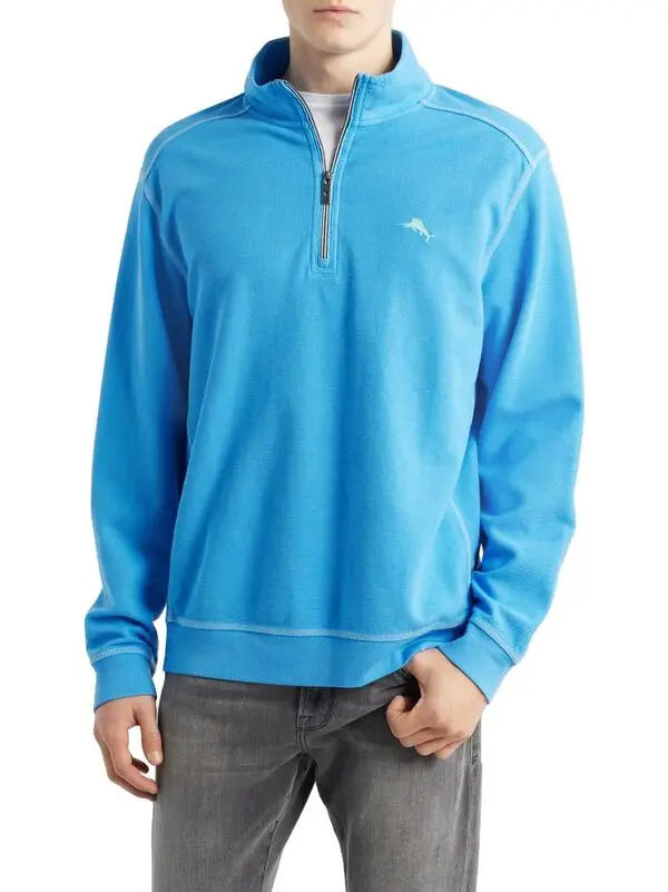 Tommy Bahama Textured Cotton & Lyocell Half Zip Pullover - Med Blueberry