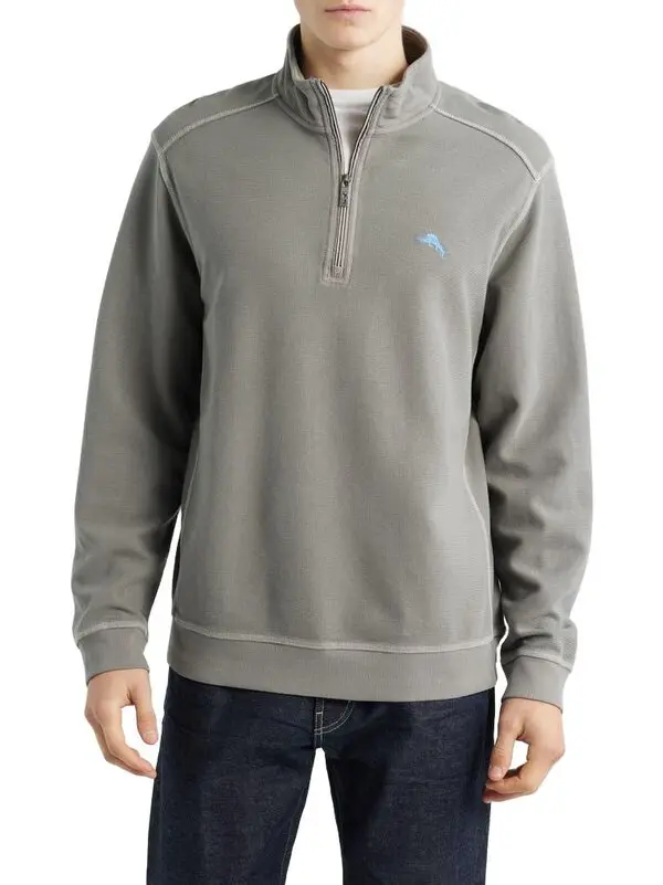 Tommy Bahama Textured Cotton & Lyocell Half Zip Pullover - Shadow