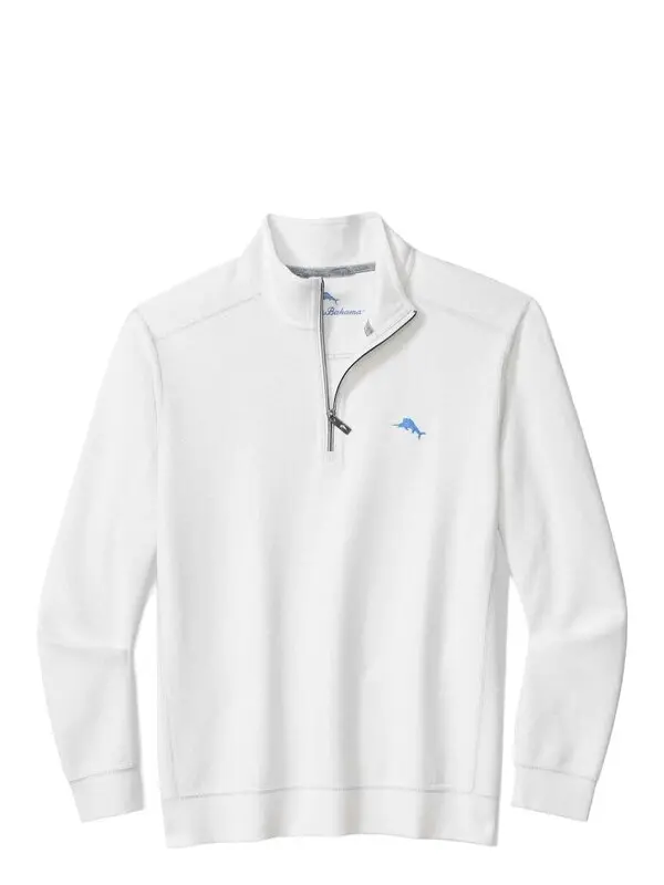Tommy Bahama Textured Cotton & Lyocell Half Zip Pullover - White