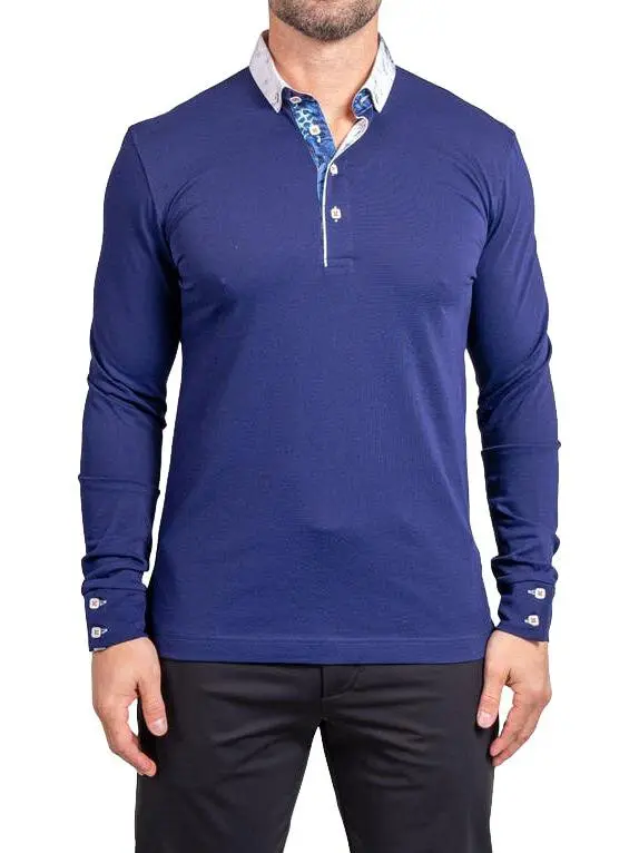 MACEOO Newton Ascension0008 Long Sleeve Button-down Polo - Blue