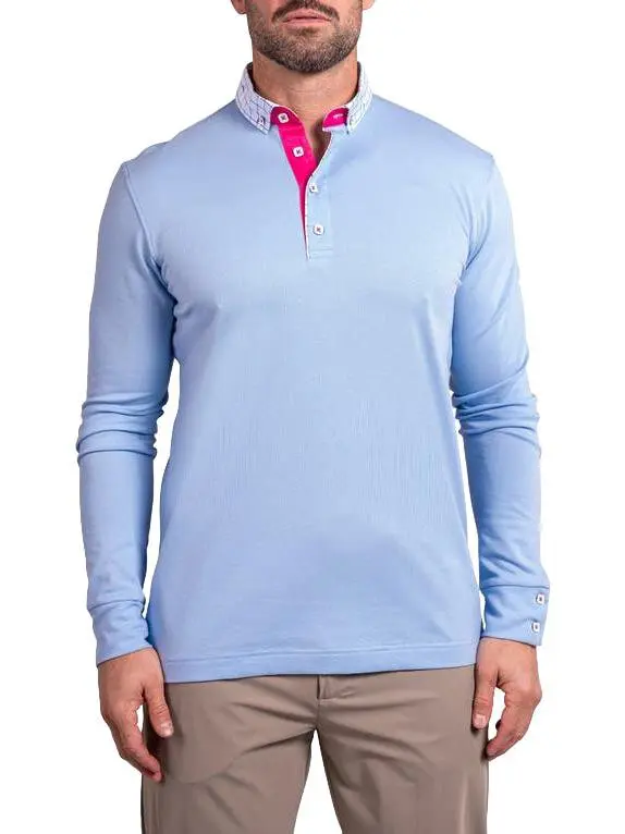 MACEOO Newton Ascension0006 Long Sleeve Button-down Polo - Blue