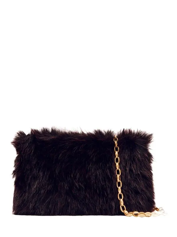 REISS Mila Faux Fur Shoulder Bag - Burgundy