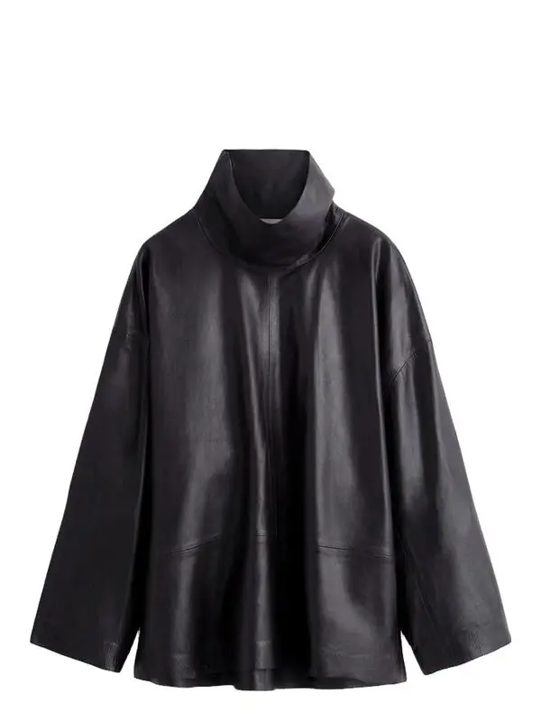 Cos Leather Funnel-neck Top - Brown
