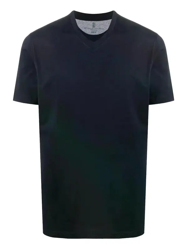 Brunello Cucinelli Cotton V-neck T-shirt - Blue