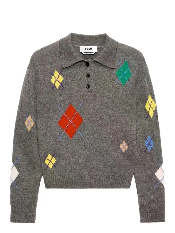MSGM Long-sleeved Polo Shirt - Grey