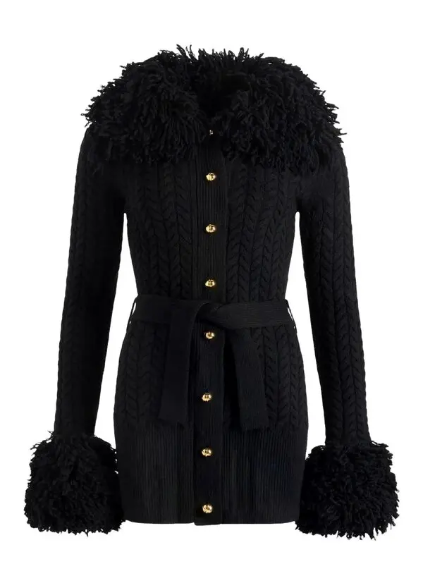 PATOU Cable-knit Frill-trimmed Cardigan - Black