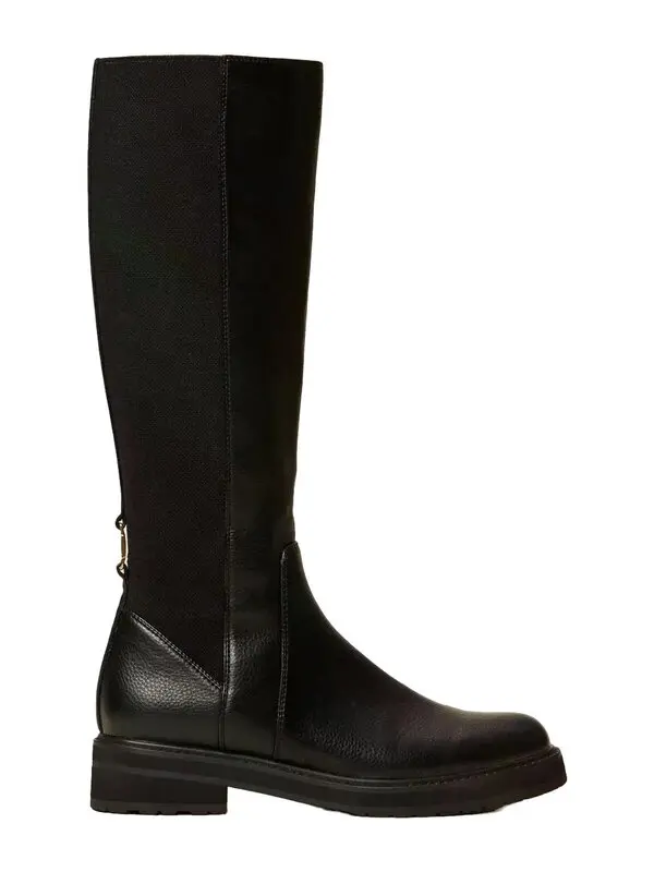 TWINSET Knee-high Boots With Elastic Back And Gold-tone Clasp - Black