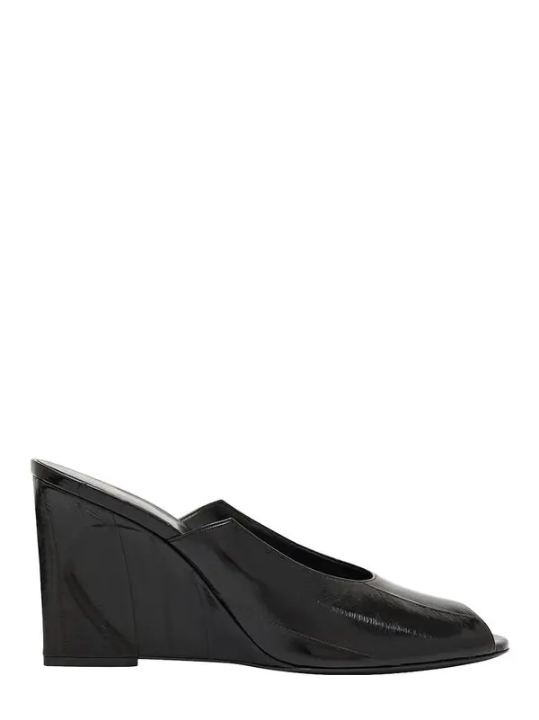 Fendi Eel Leather Peep-toe Wedge Mules - Nero