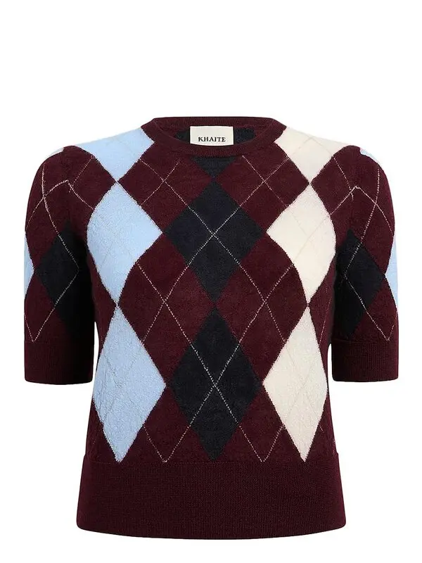 Khaite Anders Argyle Cashmere Short-sleeve Sweater - Merlot Multi