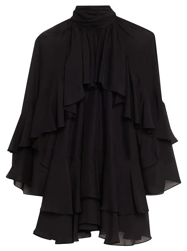 Veronica Beard Adlington Ruffled Chiffon Mini Dress - Black