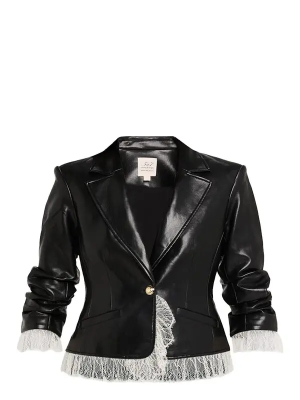 Cinq À Sept Lace-trim Vegan Leather Blazer - Black/ivor