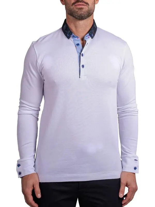 MACEOO Newton Ascension0010 Long Sleeve Button-down Polo - White