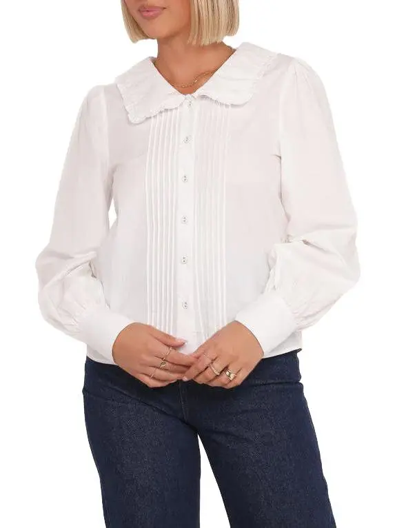 PETAL & PUP Cotton Button-up Shirt With Pintuck Pleats - White