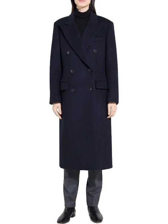 Theory Peak Lapel Double-breasted Wool-cashmere Blend Coat - Baltic