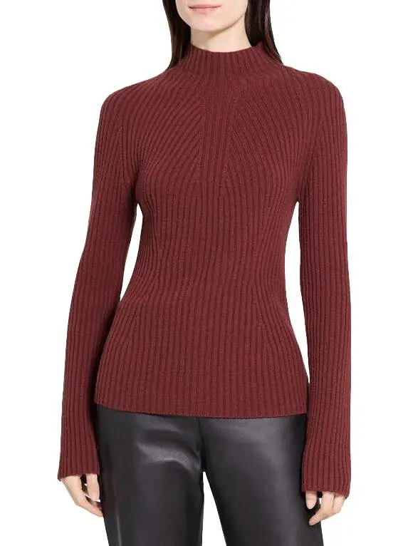 Theory Traveling Mock Neck Rib Cashmere Sweater - Oxblood Red