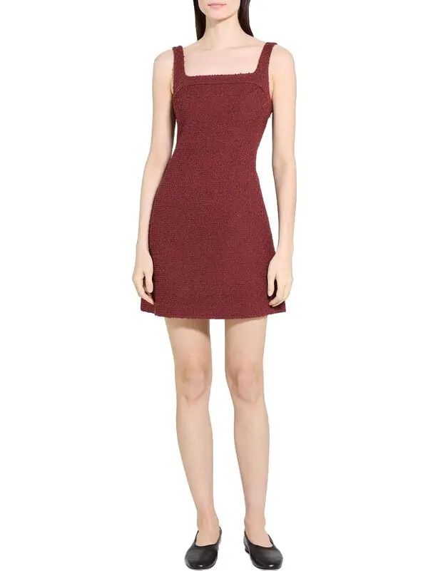 Theory Sleeveless Tweed Mini Dress - Oxblood Red - 2py
