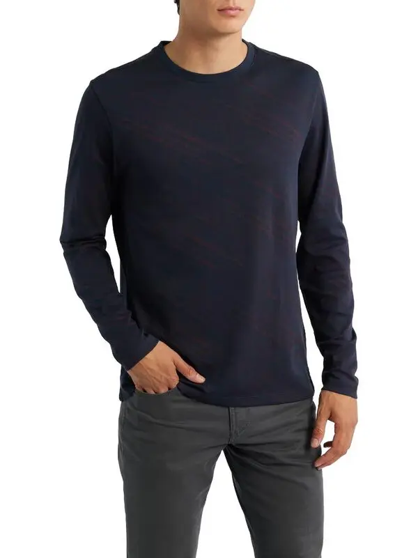 Robert Barakett Domenico Long Sleeve Cotton Blend T-shirt - Navy/dark Red