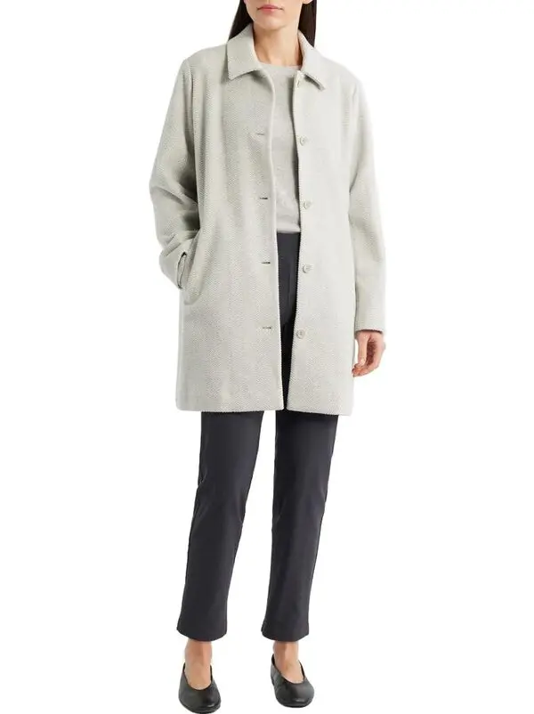 Eileen Fisher Classic Collar Wool Herringbone Coat - Sea Salt