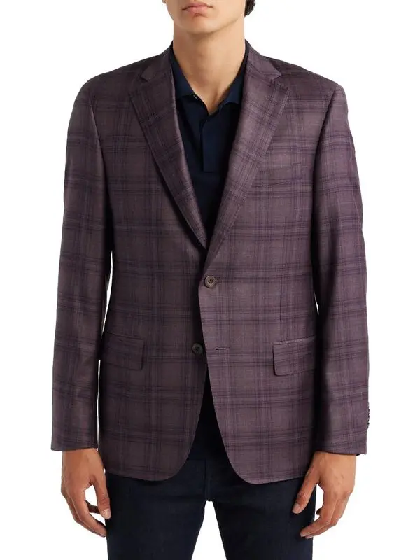 HERITAGE GOLD Milano Contemporary Fit Plaid Super 130s Wool Sport Coat - Purple