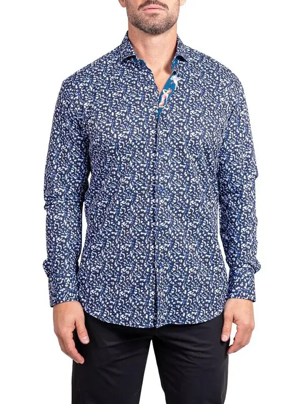 MACEOO Einstein Stretch Ascension Contemporary Fit Button-up Shirt - Blue