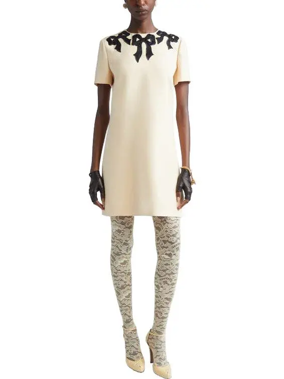 Valentino Garavani Beaded Bow Crepe Couture Minidress - Cream/black