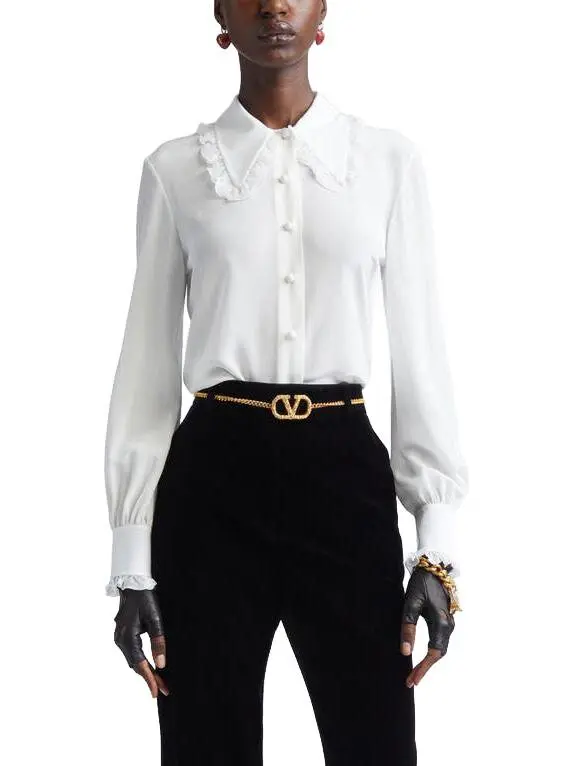 Valentino Garavani Ruffle-trim Silk Crêpe De Chine Shirt - Ivory