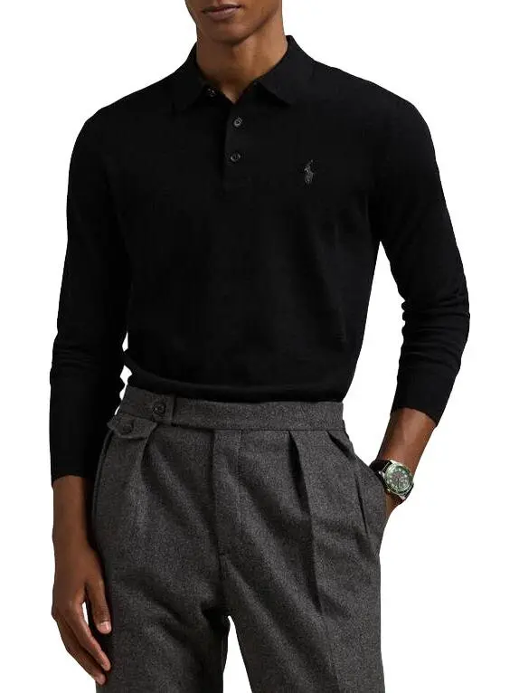 Ralph Lauren Long Sleeve Wool Polo Sweater - Polo Black