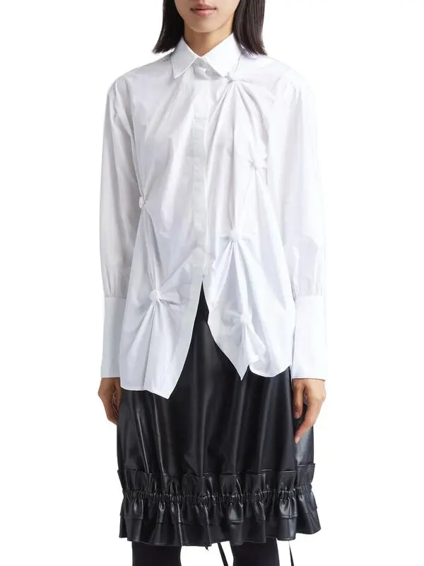 RENAISSANCE RENAISSANCE Karma Scrunched Cotton Poplin Button-up Shirt - White
