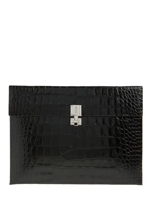 TOM FORD Croc Embossed Patent Leather Clutch - 1n001 Black