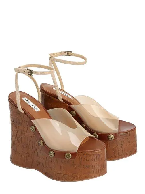 NAKED WOLFE Tiger-lilly Wedge Clog Heel - Beige