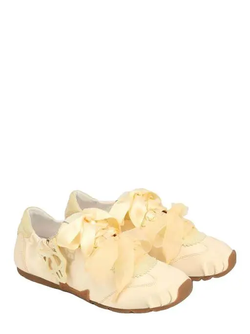 NAKED WOLFE Adorable Satin And Suede Ballet Sneakers - Yellow