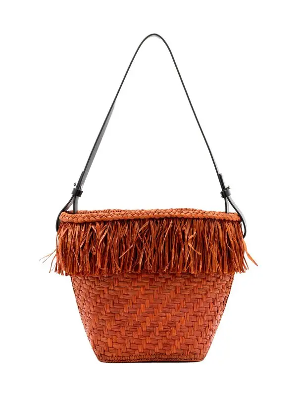 Proenza Schouler Fringed Raffia Bucket Bag - Red