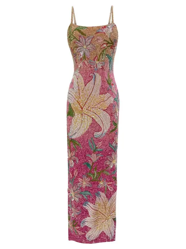 LA FUORI Sunrise Lily Field Embellished Dress - Pink