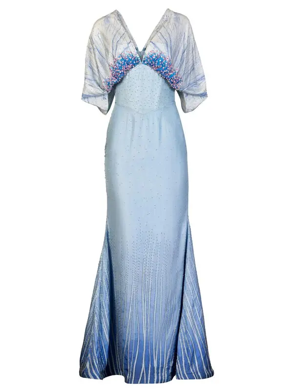 LA FUORI Embroidered Silk Gown - Blue