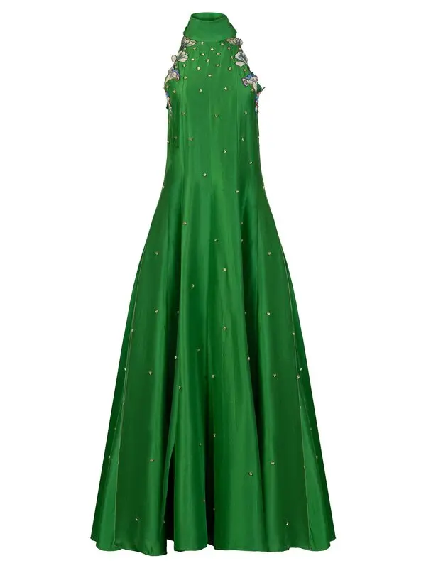 LA FUORI Embroidered Silk Dress - Green