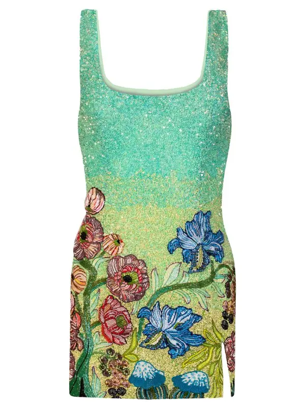 LA FUORI Fleur De Mer Embroidered Mini Dress - Lime Green