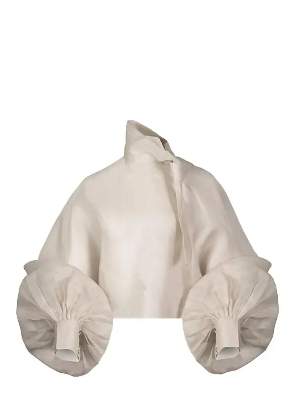 LA FUORI Pearl Tie-up Silk Top - White
