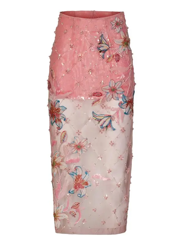 LA FUORI Inked Lily Embroidered Skirt - Pink