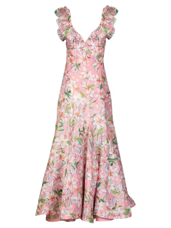 LA FUORI Lily Blossom Linen-silk Dress - Pink