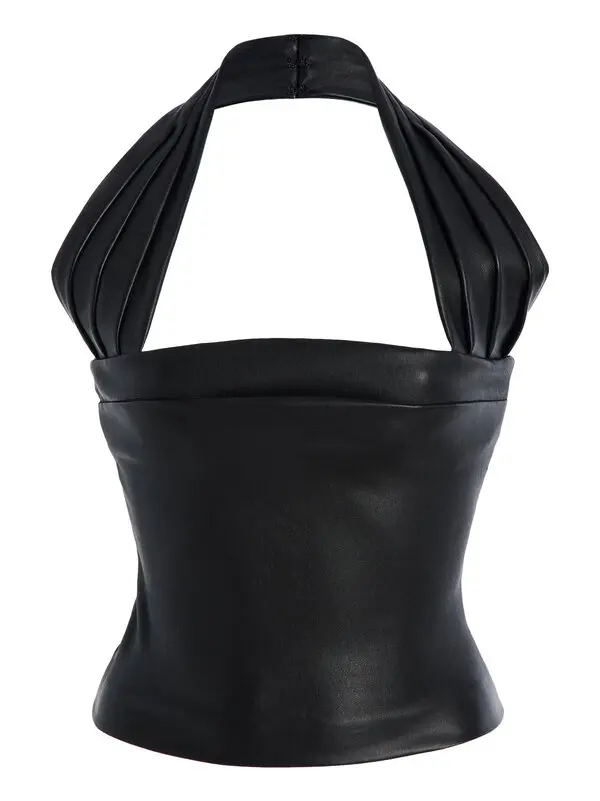 LAQUAN SMITH Leather Halter Top - Black