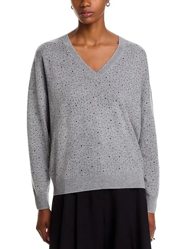 Bloomingdale'S Cashmere V-neck Embellished Sweater - Medium Gray