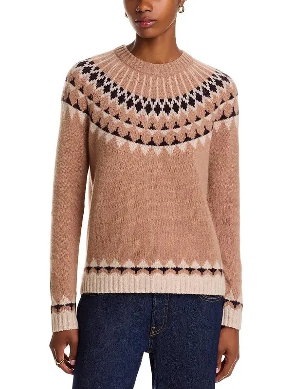 Bloomingdale'S Fair Isle Crewneck Sweater - Camel Multi