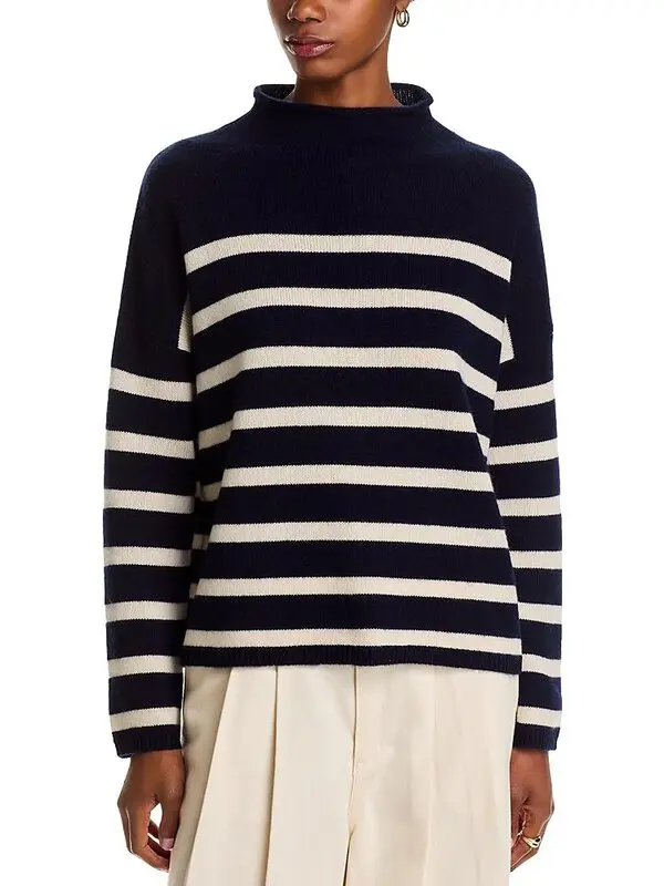 Bloomingdale'S Cashmere Rollneck Striped Sweater - Navy/ecru Stripes