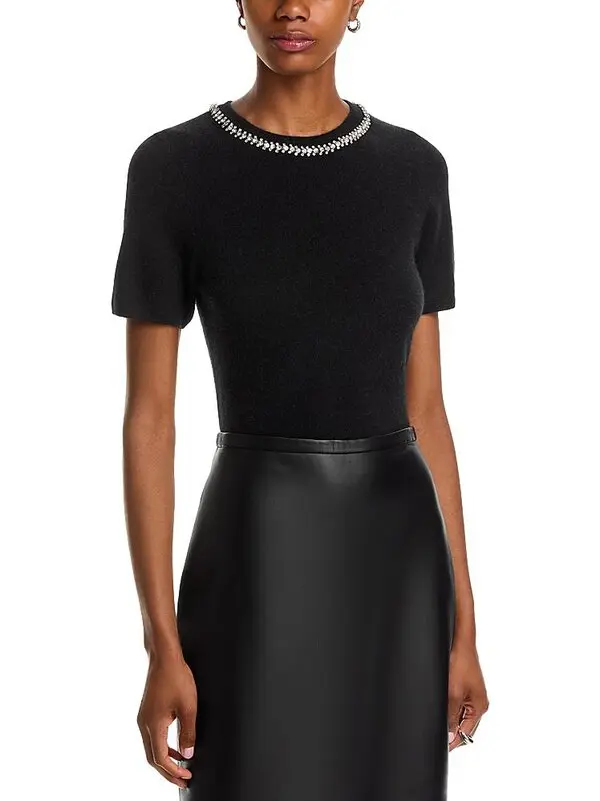 Bloomingdale'S Crystal Trimmed Cashmere Short Sleeve Sweater - Black