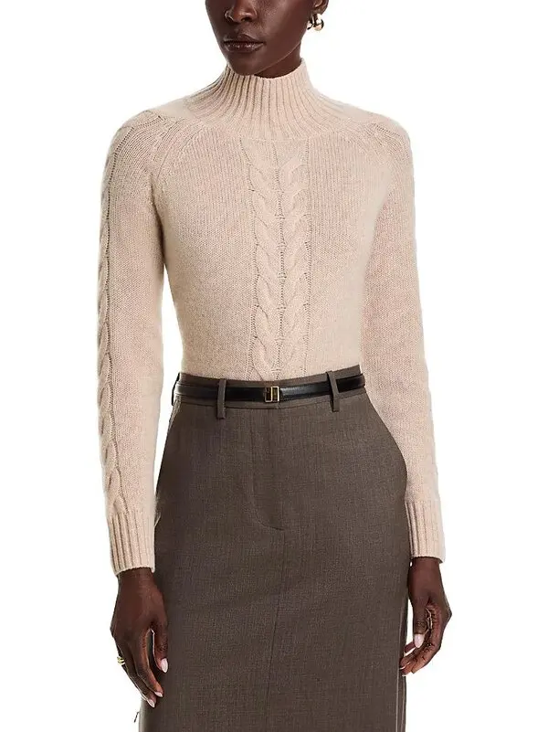 Bloomingdale'S Cable Knit Mock Neck Cashmere Sweater - Heather Oatmeal