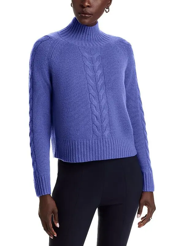 Bloomingdale'S Cable Knit Mock Neck Cashmere Sweater - Hydrangea Blue