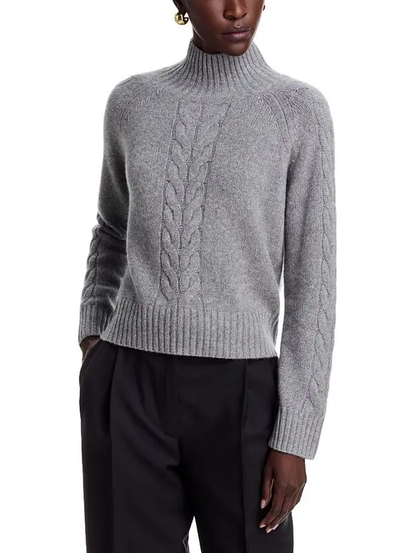 Bloomingdale'S Cable Knit Mock Neck Cashmere Sweater - Medium Grey