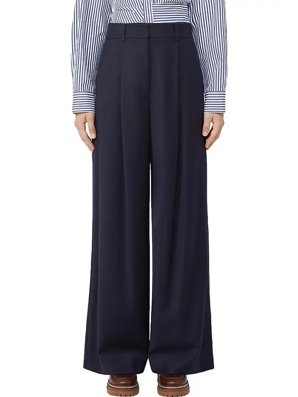 Max Mara Globale Wool Blend Pleated Pants - Navy
