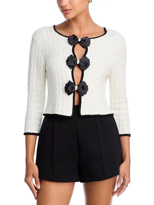 Alice + Olivia Akira Boucle Knit Cardigan - Soft White Black